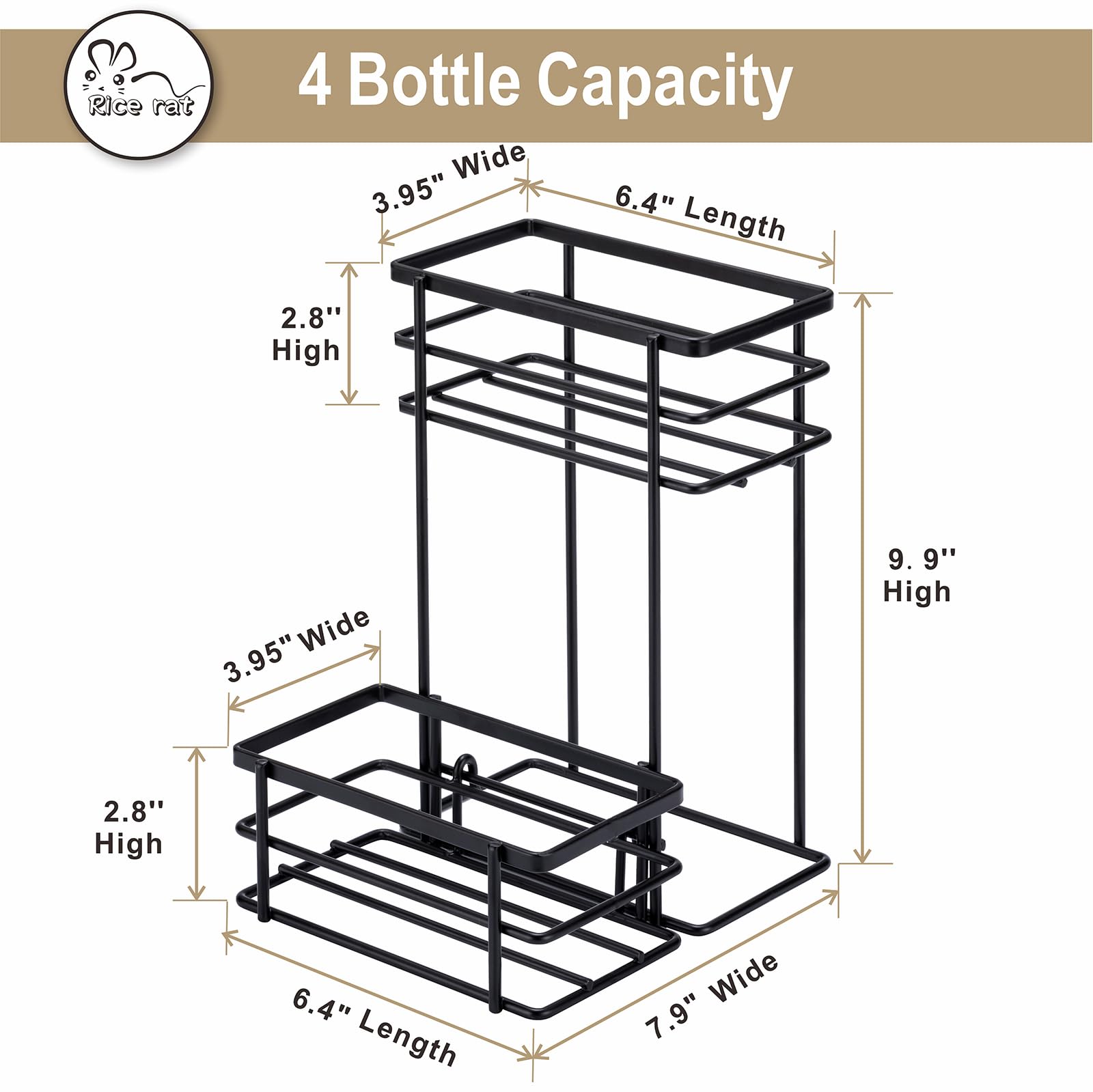 Coffee Syrup Organizer Rack, (4 Bottle Capacity),2 Tier Coffee Syrup holder for Coffee Bar Accessories,Kitchen,Storage for Syrup, Wine, Dressing(Black)
