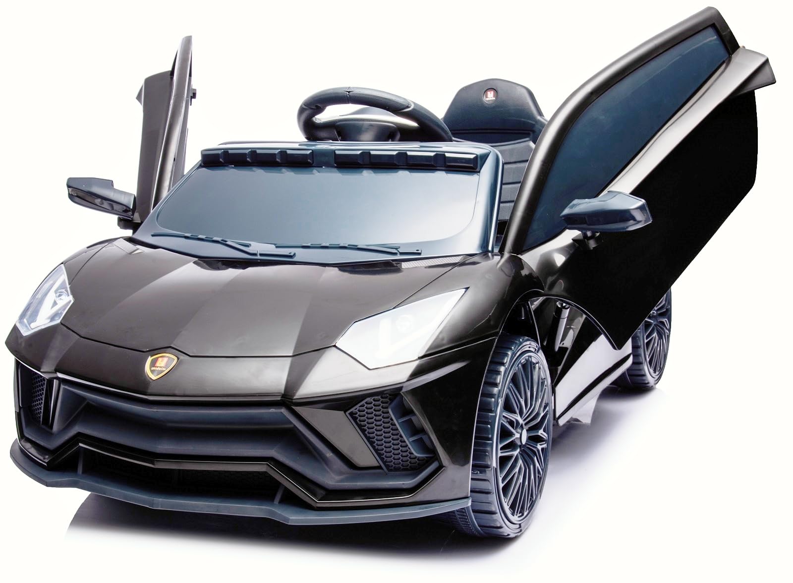 u URideon Kids Ride On Police Car, 12V Electric Sports Car Toys with Remote Control, Siren, Flashing Light,Music,Battery Powered (Black)