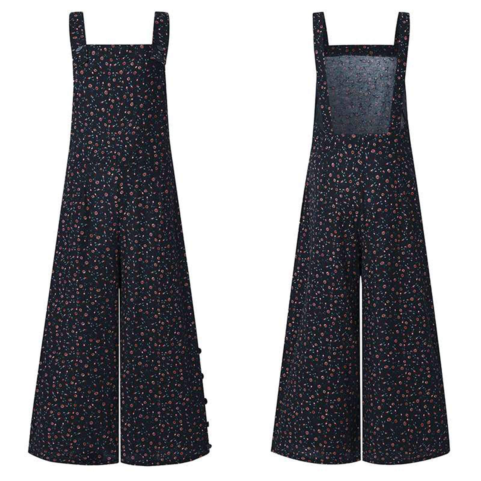 Padaleks Womens Summer Long Jumpsuits Sleeveless Overalls One Piece Casual Boho Rompers Outfits Wide Leg Pants