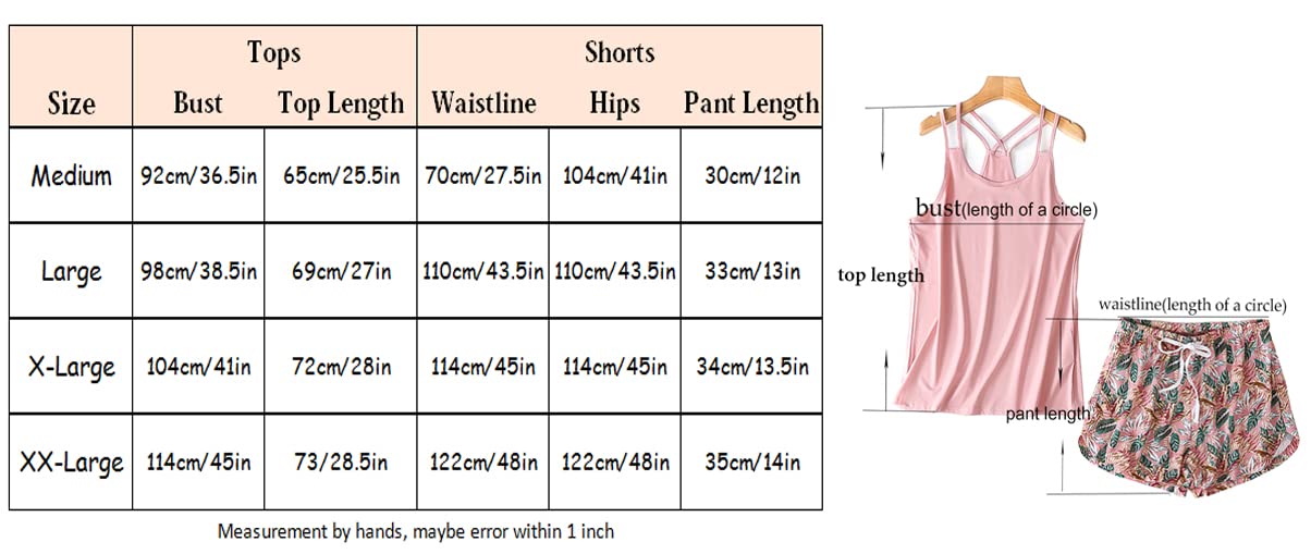 CHUNG Women Camisole Top Shorts Bottom Pajamas Set Loungewear Sleepwear Tank Cross Back,NavyDaisy,M