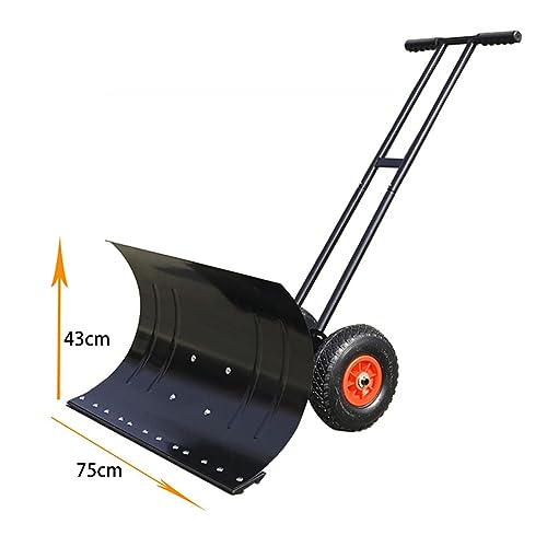figatia Wheeled Snow, Pusher Rolling Removal Tool, Sleigh Household,Metal Portable Snow Plow, Winter Snow Pusher for Clearing Walkways, Double Pole 74x42cm
