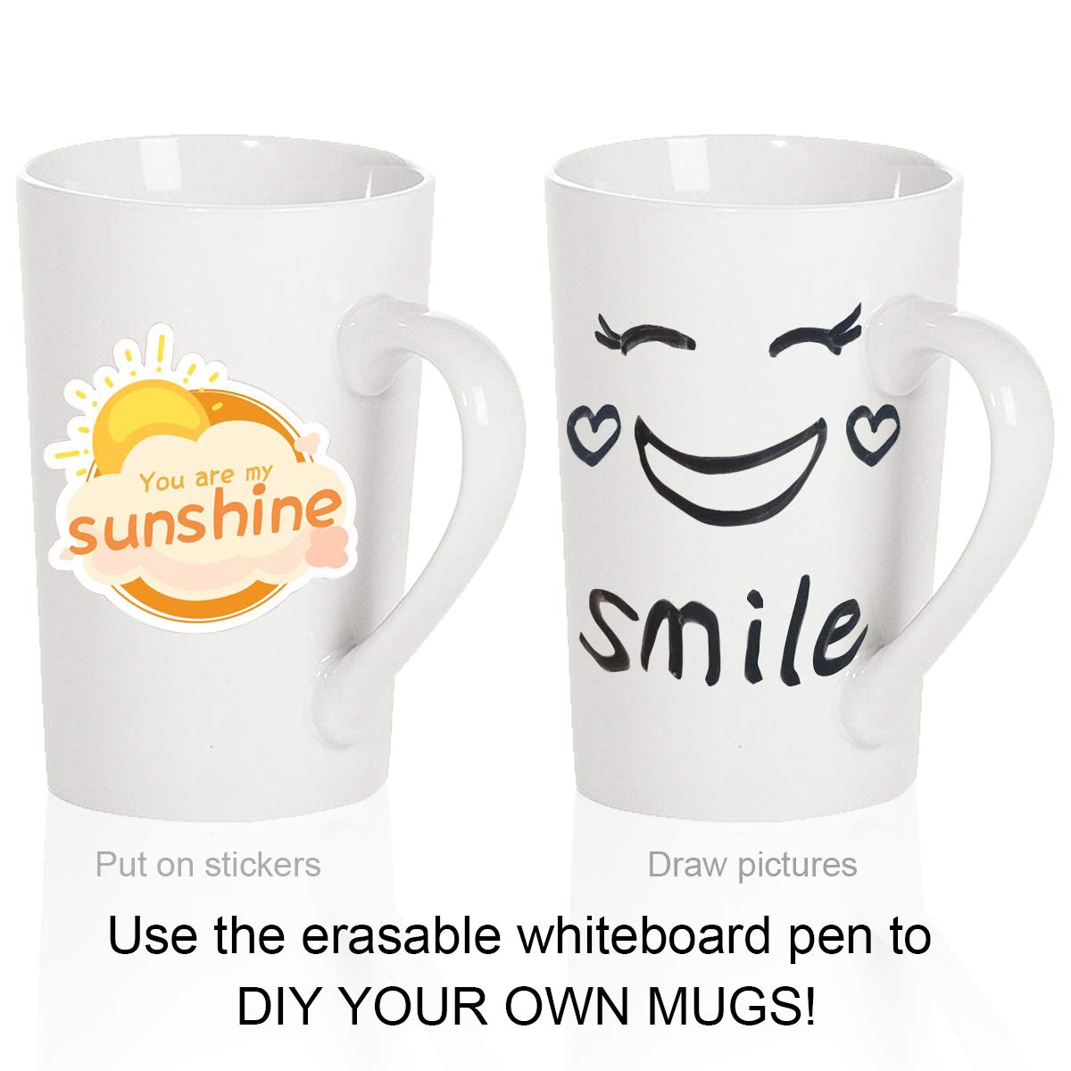 Coffee Mugs Set of 2, 13 Oz Plain White Porcelain Mugs for DIY Paint,Dishwasher Safe, Microwave Safe, Chip-free,Lead-free (2Pack)