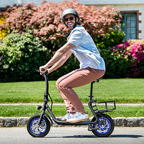Jetson Ryder Electric Scooter, 15.5 MPH, 12 miles Max Range, Twist Throttle, 250-Watt Motor, Adjustable Seat, Foldable Handlebar, Rear Basket, Ages 12+, Gray, JRYDER-GRY