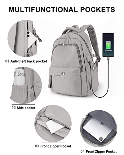 Small Backpack For School Girls Boys Aesthetic Lightweight Travel Daypack Simple Cute Backpack For Women Men Waterproof College High School Bookbag Fit 14 Inch Laptop With USB charging port,Rrey Brown