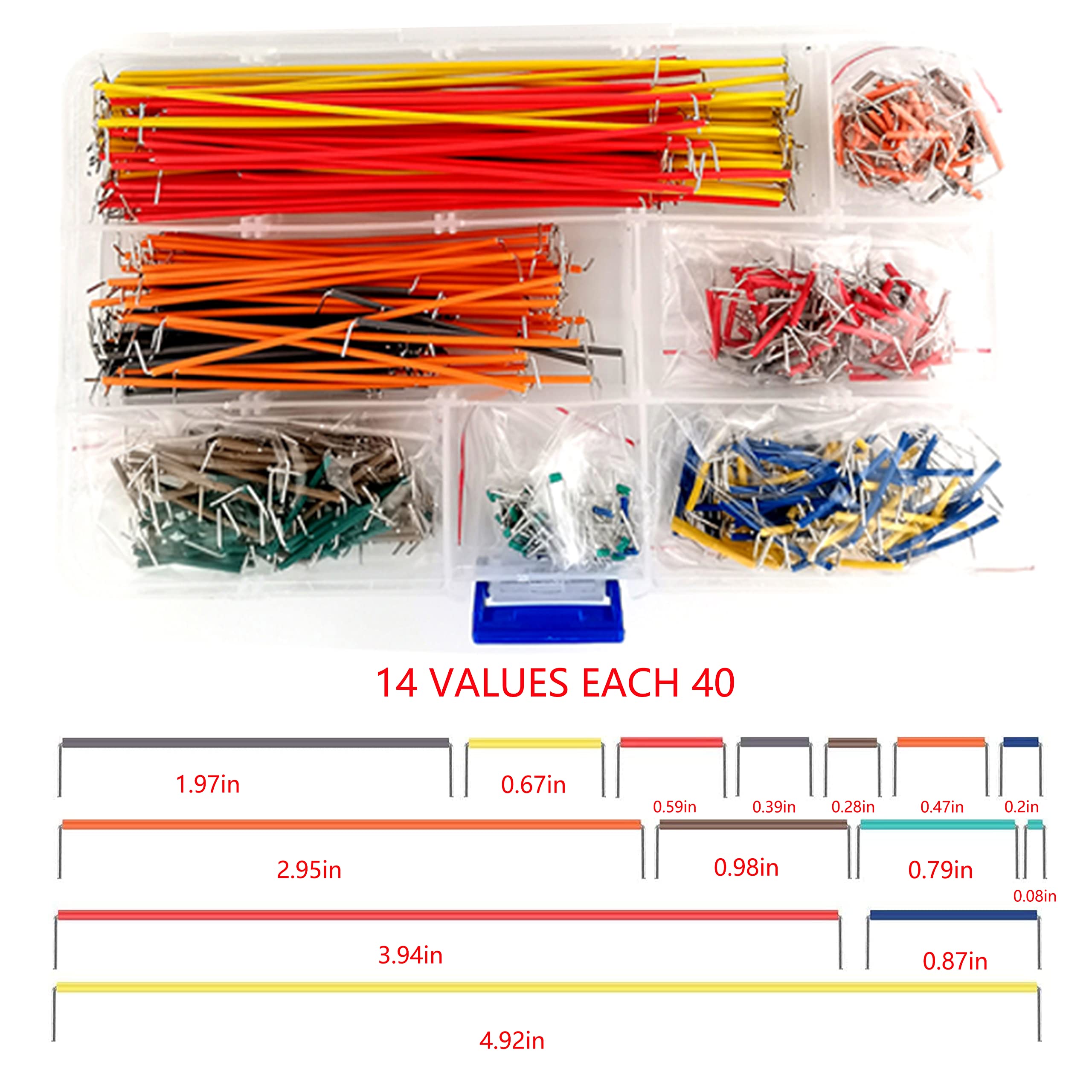 ELOOGAA 14 Vaules 560Pcs 2-125mm Solderless Flexible Breadboard Connecting Line Cables Breadboard Jumper Wires kit