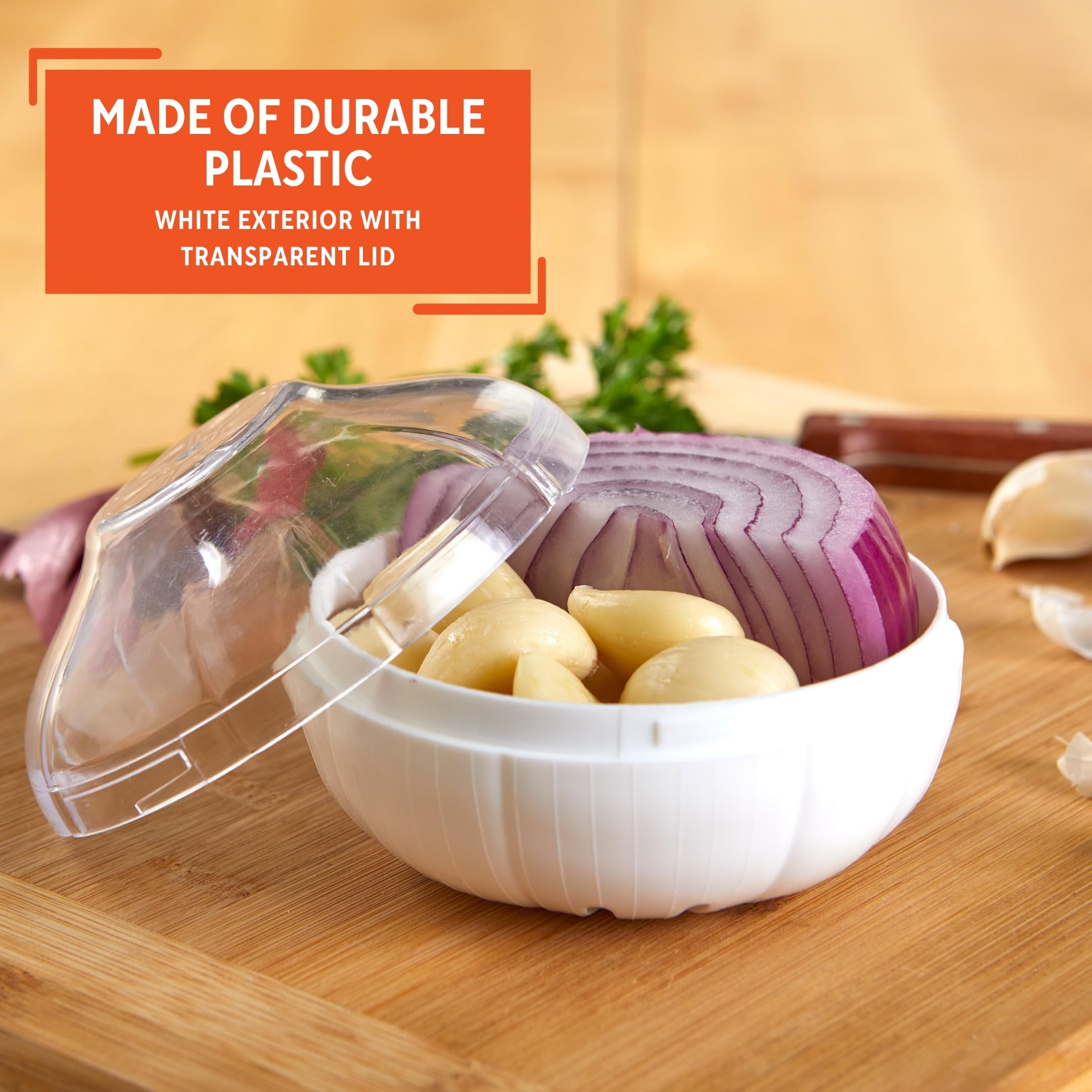 IMUSA USA IMU-71206 Onion & Garlic Saver/Container with Clear Cover, 4", White