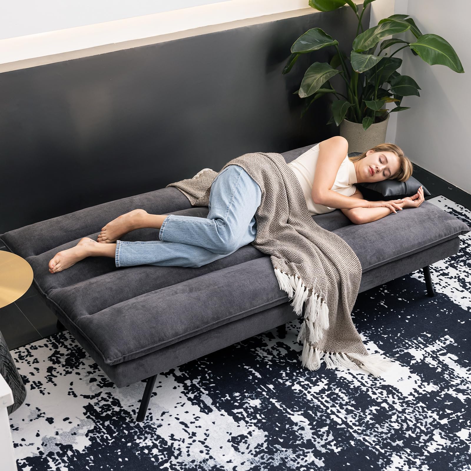 Hcore Couch, Memory Foam Futon,Small Splitback Loveseat Sleeper Sofa Bed Sofabed, Black