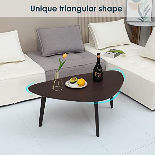 Small Coffee Table Modern Mid Century Coffee Tables Wooden Vintage Oval Chic for Living Room,Natural Wood Texture,Unique Triangle Tabletop,Oak Leg,Easy Assembly