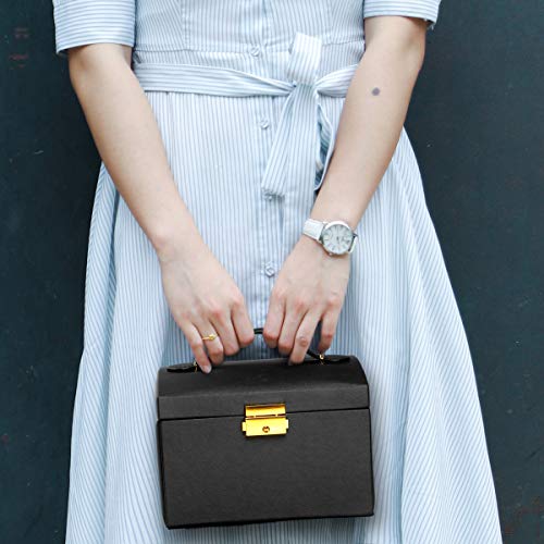 Jewelry Box 3-Layer Display Jewelry Box & Organizers with Lock and Mirror Portable Travel Jewelry Boxes for Women (Black)
