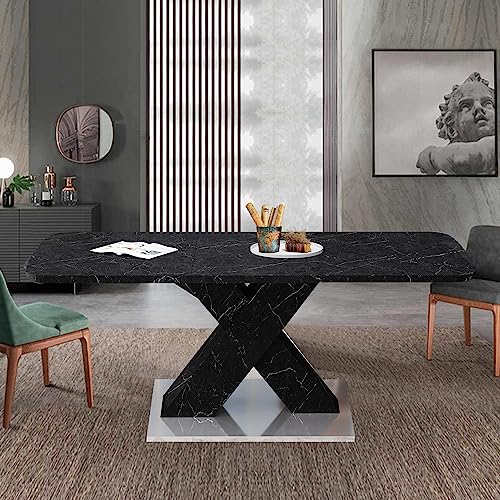 HomVent Expandable Dining Table with Wooden Top Faux Marble Dining Room Table for 4-6 People,Expandable 47.24β-62.99" Dining Room Table Black Marble Grain Kitchen Table for Small Space,Apartment