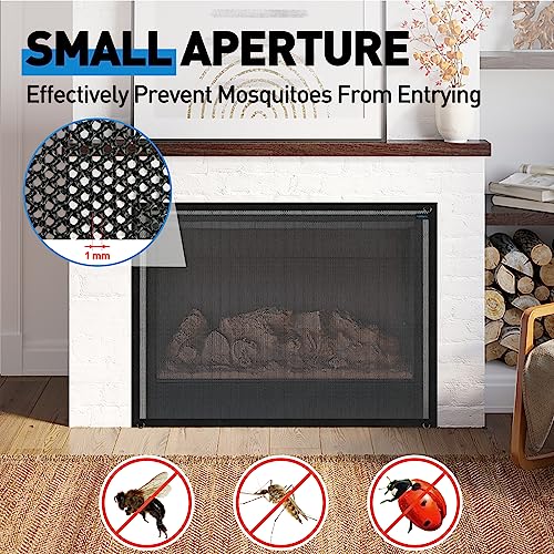 HOMWMPA Fireplace Screen, Mesh Fireplace Cover, Baby Proof to Prevent Baby and Pet Near Idle Fireplace, Fireplace Safe Mesh, 45" W x 34" H
