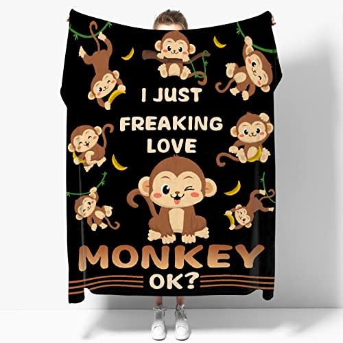 I Just Freaking Love Monkey,ok Blanket-Funny Soft Lightweight Food Flannel Blankets for Sofa Bed Camping Polyester Throw Blanket Gift for Girl Boy(30''x40''for Baby/Pets)