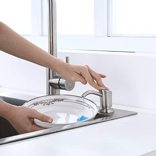 GORDEE Soap Dispenser for Kitchen Sink, Engineering Grade ABS Pump Head, Refill from The Top, Built in Sink Countertop with 11.8 OZ(350ML) PET Liquid Soap Bottle, F035 Brushed Nickel