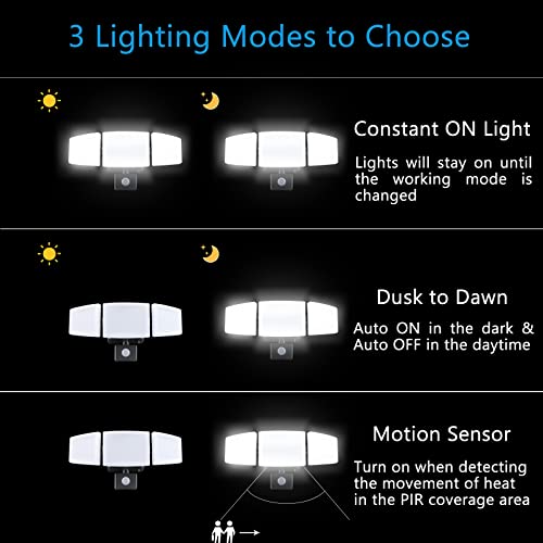 Ganiude 35W Plug in Flood Light Outdoor, Motion Sensor Plug in LED Security Light with Remote Control, Dusk to Dawn, 3 Head, 3500LM, 5000K, IP65 Waterproof Exterior Light for Porch, Garage, Yard