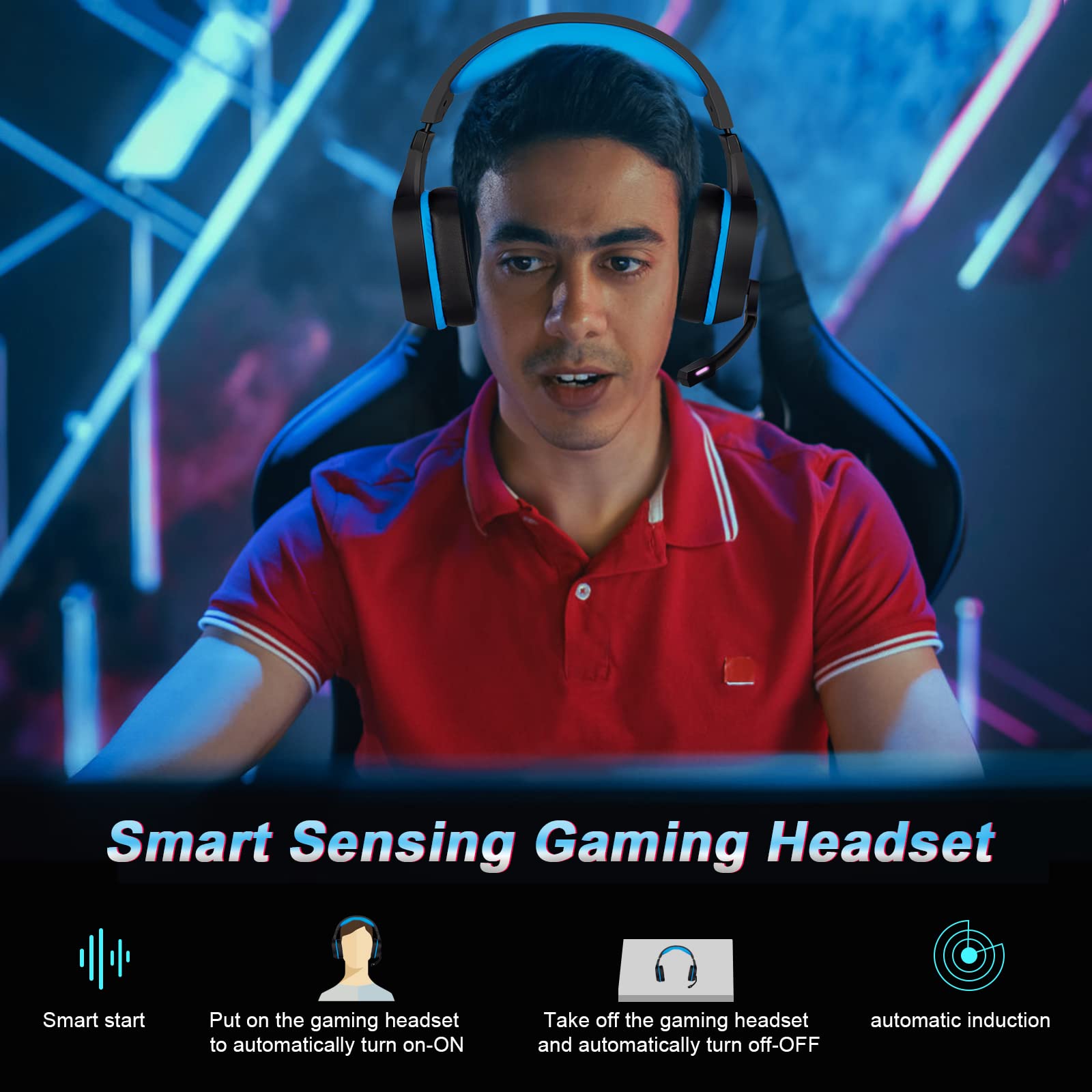 EMPERFIRE 7.1 Surround Sound Gaming Headset with Microphone,Gaming Headphones with Noise Cancelling RGB LED Light Soft Memory Earmuffs for PC Switch Playstation Xbox PS4 PS5 Laptop