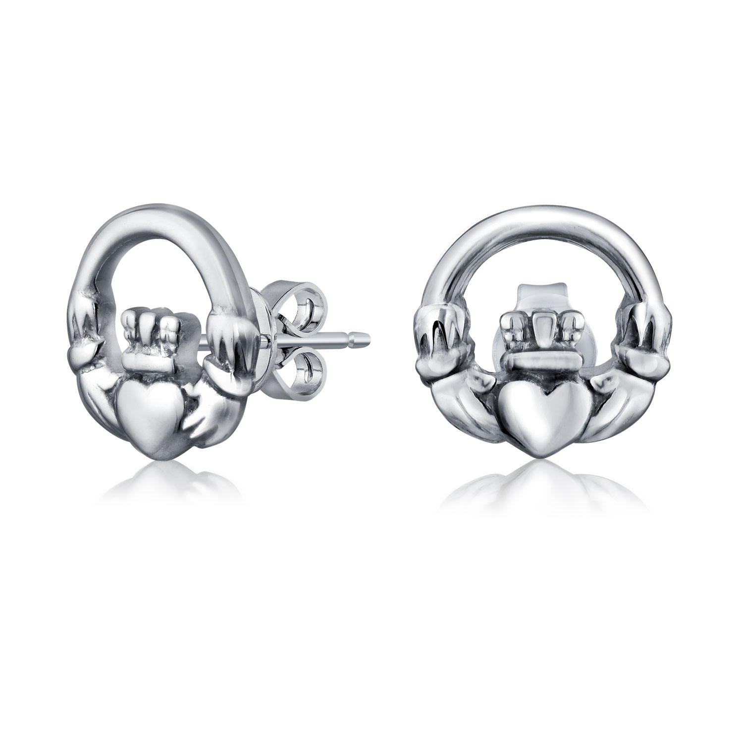 Classic BFF Celtic Lovers Friendship Circle Heart Stud Claddagh Earrings For Women Teens Oxidized .925 Sterling Silver