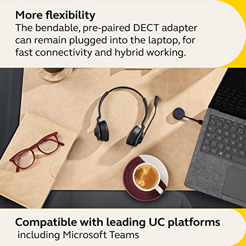 Jabra Engage 55 Stereo Wireless Headset with Link 400 USB-C DECT Adapter β Noise-Cancelling Microphone, Extensive Range, Hearing Protection β MS Teams Certified, Works with All Other Platforms β Black