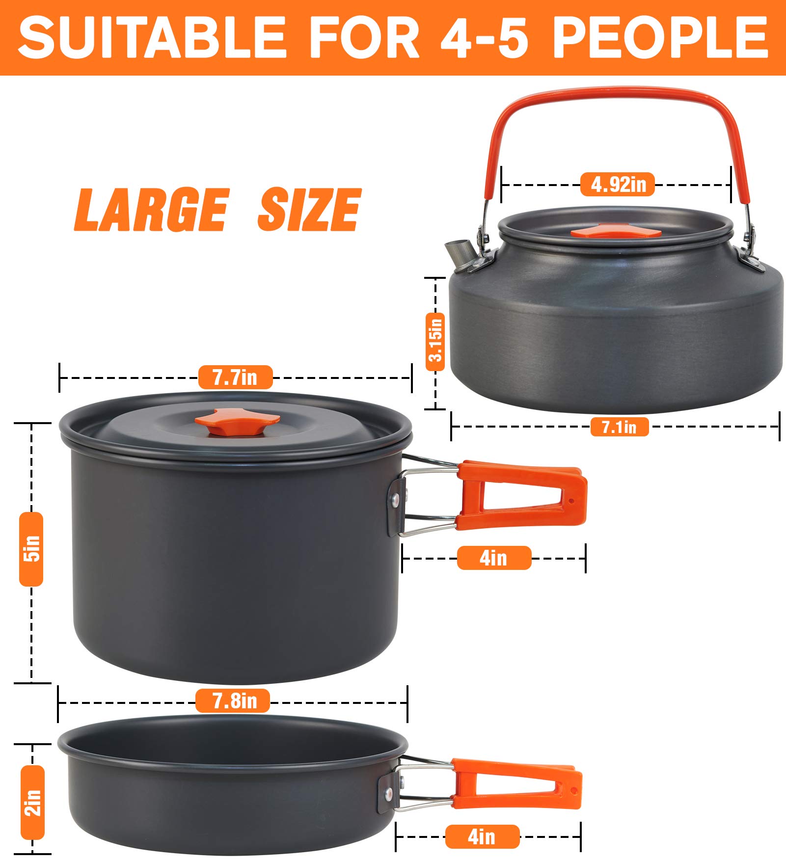 Camp Cookware Set, MEETSUN 17 Piece Camping Cookware 4 Person High Capacity Camping Gear and Equipment with Camping Pot Camping Coffee Pot Chopping Board Folding Knife and Fork Set for Outdoor