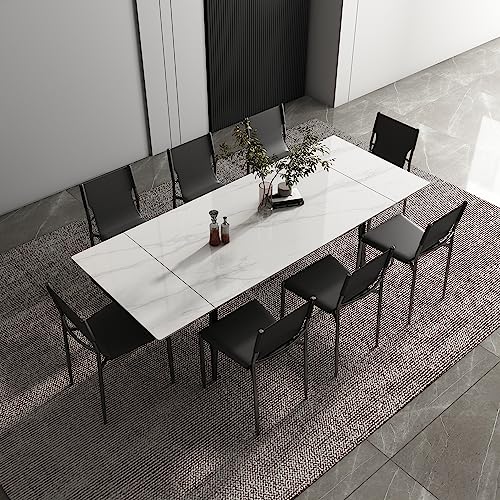Luck Live 62.9'' to 94.4'' Extendable Dining Tables for 4 to 8 - New sintered Stone Material Rectangle Dining Table -High Hardness,White, Easy