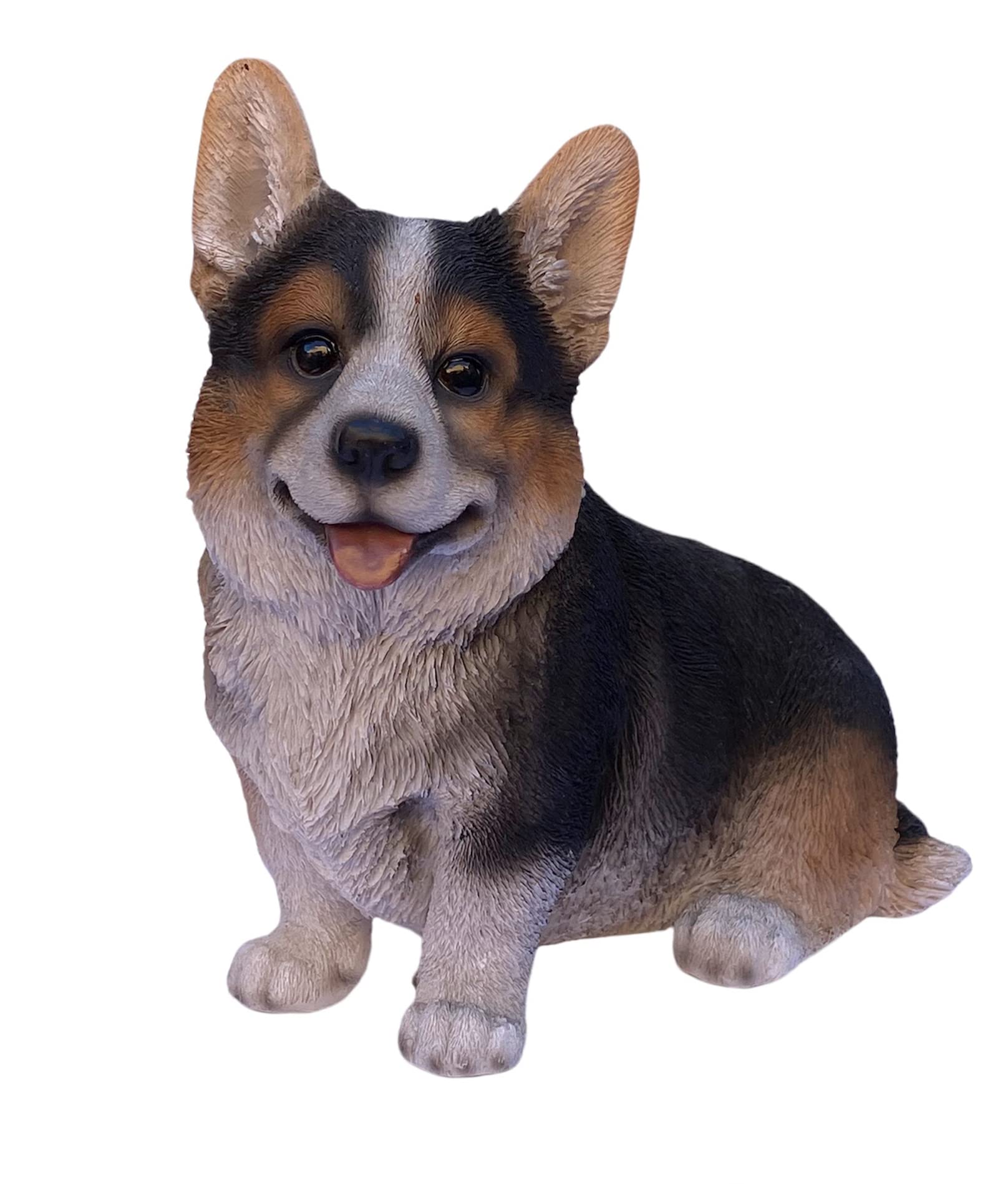 Welsh Corgi Statue Puppy Dog Realism Lifelike Real-Life Style Hand-Painted Figurine Home Garden Decor