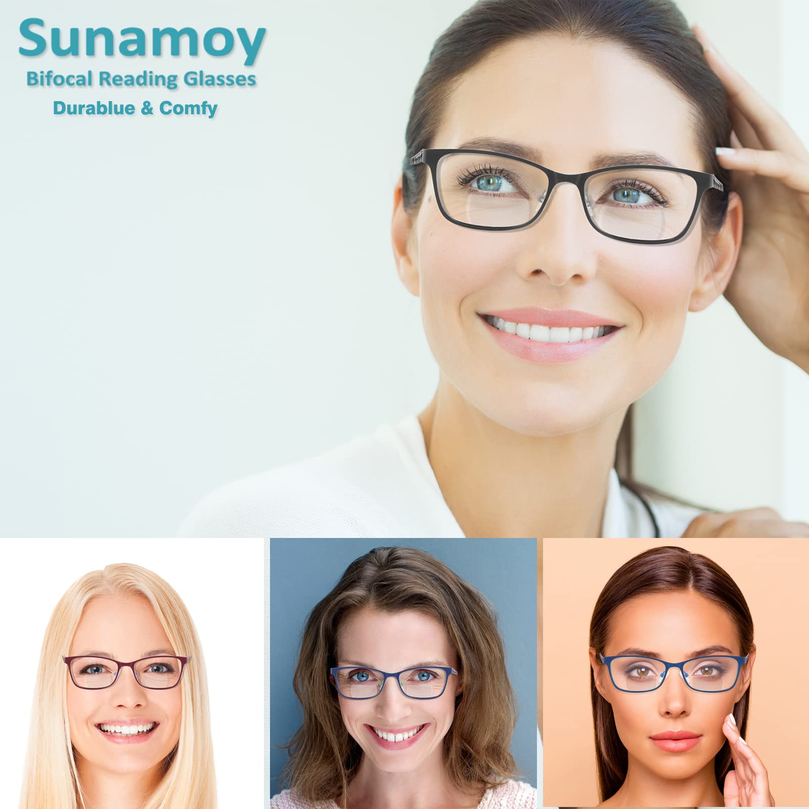 Bifocal Reading Glasses Women Cateye Blue Light Blocking Reader Stylish Clear Upper Computer Designer Small Frame Cute Ladies Cheater Red Eyeglasses Fashion Lined Metal Farsighted Spectacle +2.25