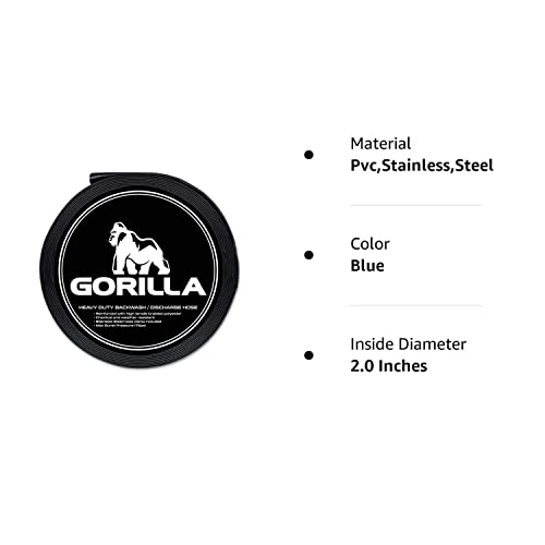 GORILLA Swimming Pool Backwash Hose with Clamp - Extra Heavy Duty - Weather and Chemical Resistant (50 FT)