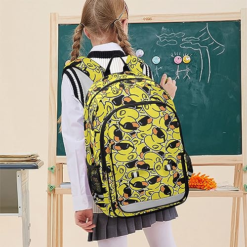 JHKKU Yellow Rubber Duck with Sunglasses School Backpack for Boys Girls Portable Wide Shoulder Strap Elementary School Bag Lightweight Travel Daypack with Reflective Strip