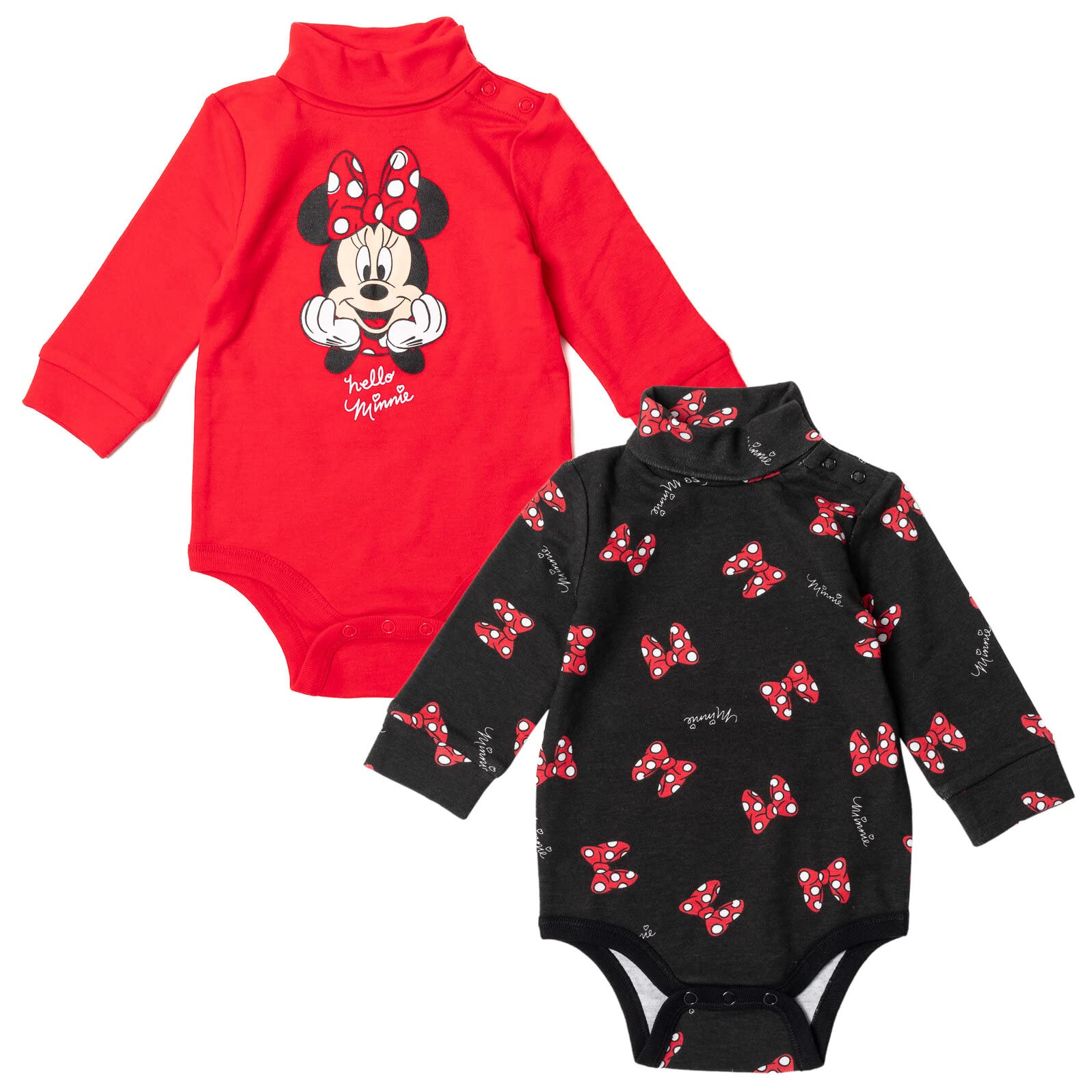 Disney Minnie Mouse Newborn Baby Girls 2 Pack Turtleneck Cuddly Bodysuits Red/Black 6-9 Months