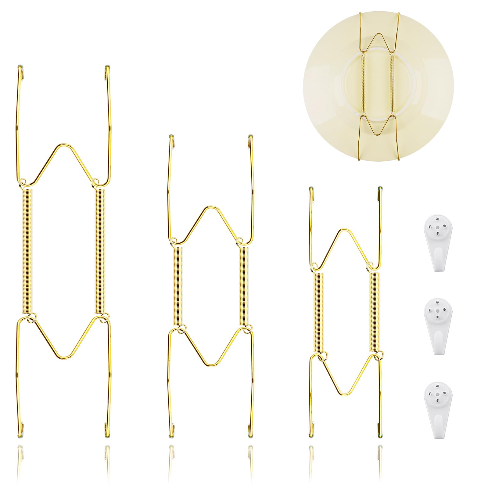 COIDEA 3 Pieces Plate Hangers for Wall, 6 8 10 Inch Plate Hangers, Stainless Steel Invisible Wire Plate Holder with 3 Pack Wall Hooks, Compatible 5 to 10.5" Decorative Antique Plates and Arts