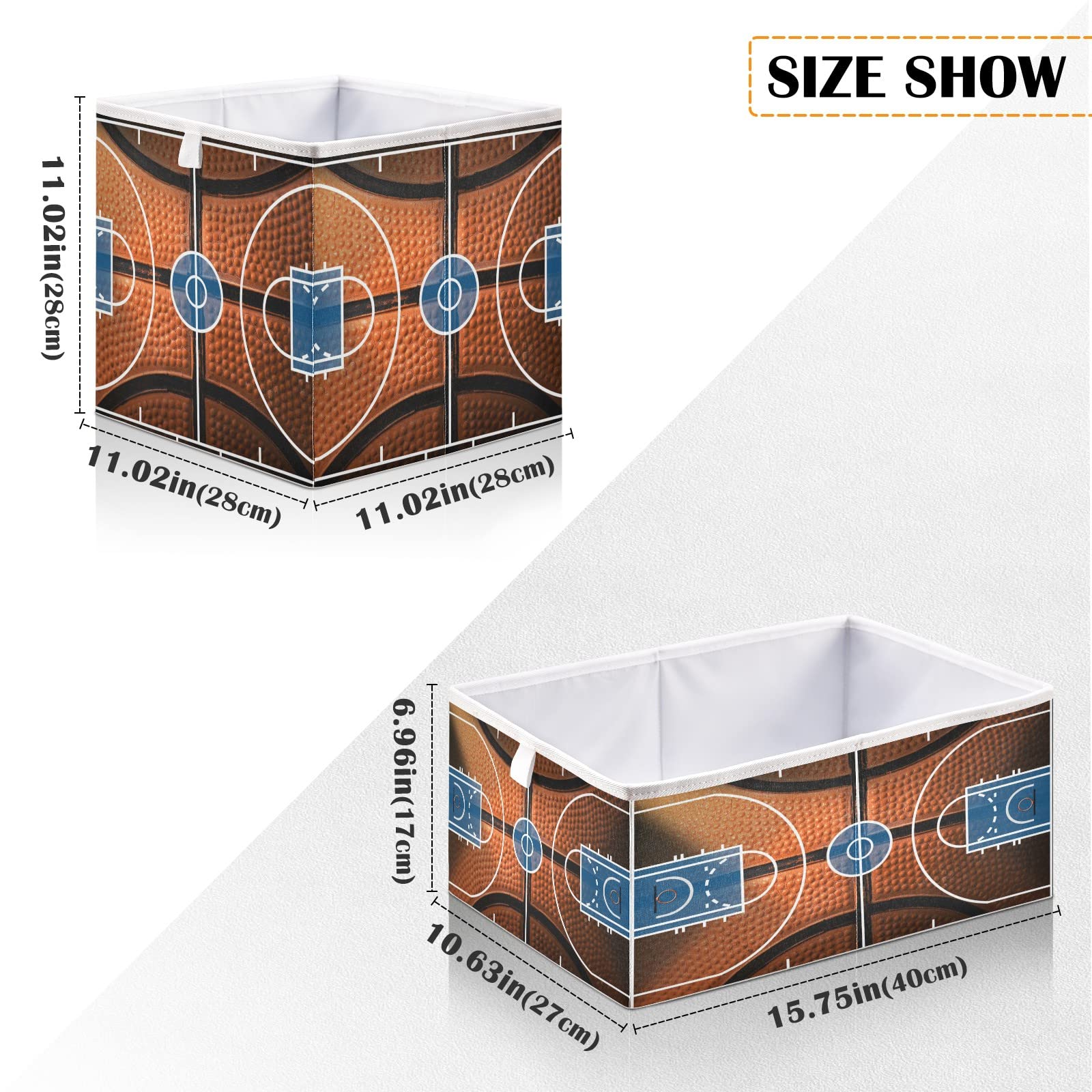 Emelivor Basketball Cube Storage Bin Collapsible Storage Bins Waterproof Toy Basket for Cube Organizer Bins for Nursery Toys Kids Books Closet Shelf Office - 11.02x11.02x11.02 IN