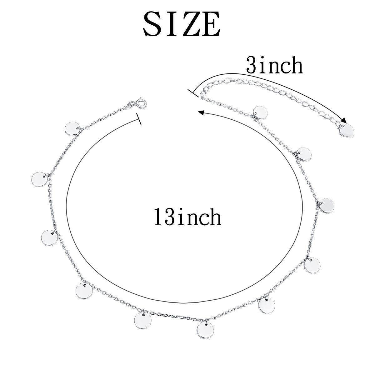 Sterling Silver Jewelry Dot Choker Necklace Round Circle Pendant Disc Chain Statement Necklace For Women