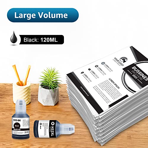 Finkbst Compatible Ink Bottle Replacement for 532 T532 EcoTank Ink Used for ET-M1100 ET-M1120 ET-M1170 ET-M2170 ET-M3170 ET-M3180 ET M1100 M1120 M1170 M2170 M3170 M3180(2 Black)