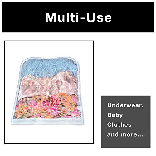 Smart Design Wash Bag w/ Safety Zipper - Washing Machine Safe - Fine Mesh Nylon Polyester - Bra, Hosiery, Pantyhose, Delicates, Lingerie, & Baby Clothes (18 x 14 Inch) [White]