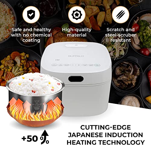 Buffalo Titanium Grey IH SMART COOKER, Rice Cooker and Warmer, 1.5L, 8 cups of rice, Non-Coating inner pot, Efficient, Multiple function, Induction Heating (8 cups)