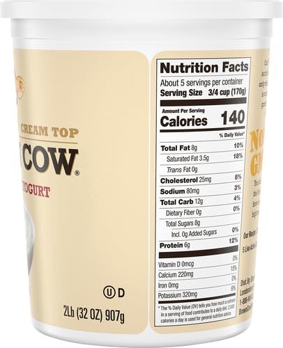 Brown Cow Cream Top Plain Whole Milk Yogurt, 32 oz. Carton - Creamy, Delicious Yogurt