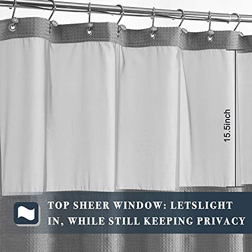 N&Y HOME Waffle Weave Shower Curtain with Snap-in Fabric Liner Set, 12 Hooks Included - Grey Shower Curtain Hotel Style, Water-Repellent & Washable, Mesh Top Window - 71x72, Gray