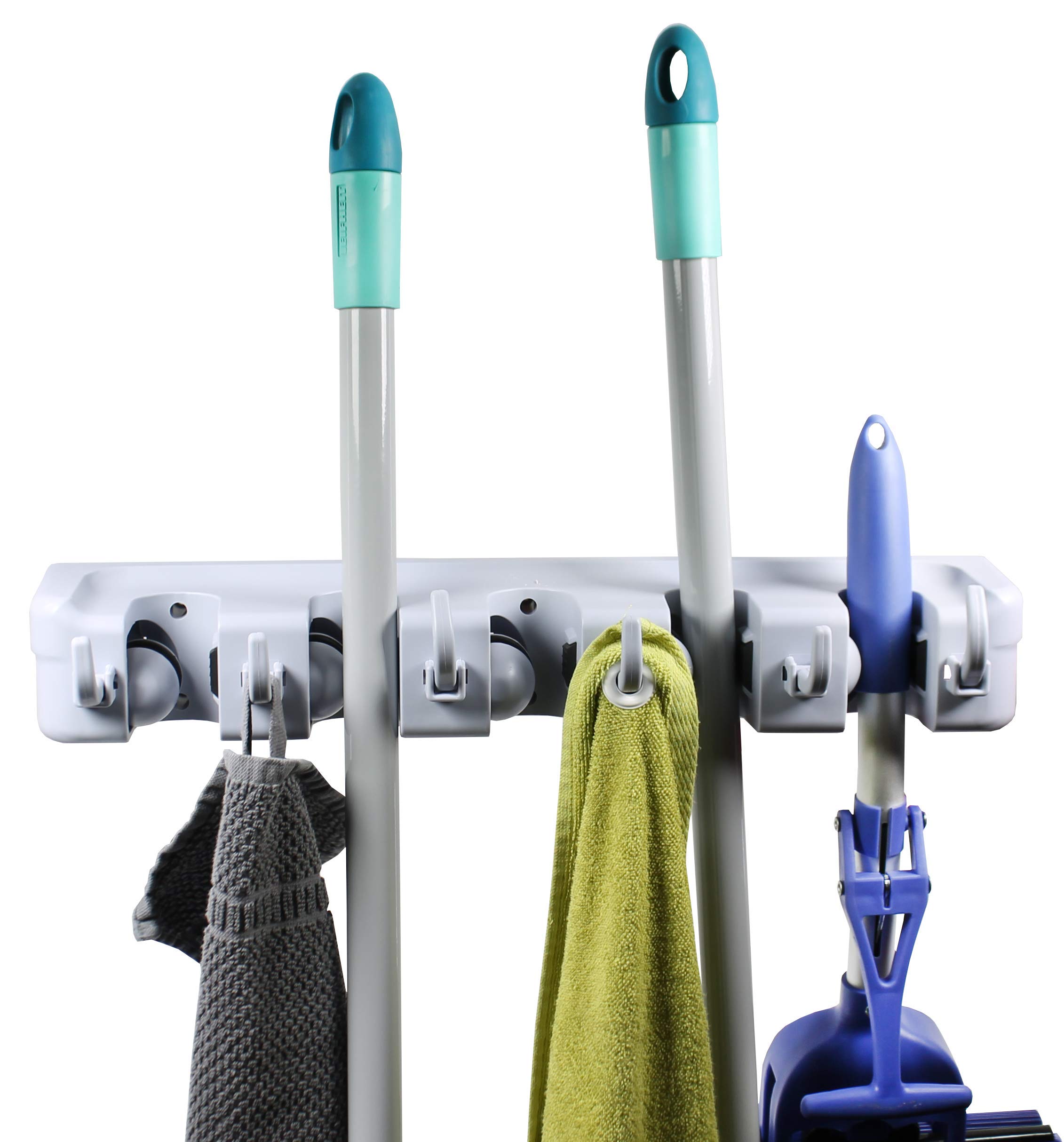Incredible Inventions Wall Mounted Broom Holder - 5-Slot Wall-Mounted Broom Holder for Neat and Tidy Cleaning Tool Organization, Sturdy Design, Compact Storage For Mops and Brooms