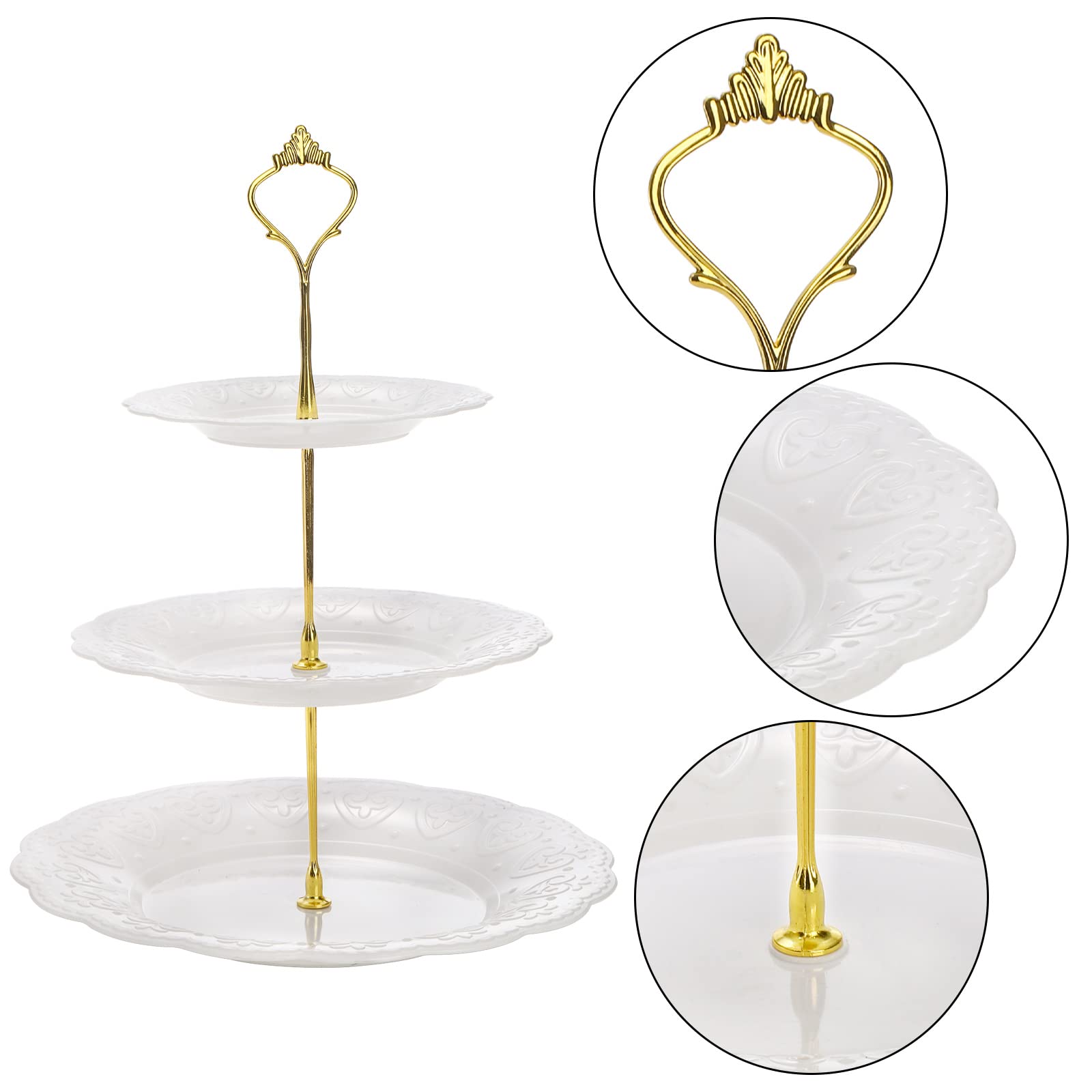 Coloch 3 Pack 3 Tier Plastic Cupcake Stands, White Cupcake Display Tower Cupcake Holder Pastry Snack Serving Plate for Buffet, Party, Birthday, Wedding, Baby Shower, 6/8/10 Inch