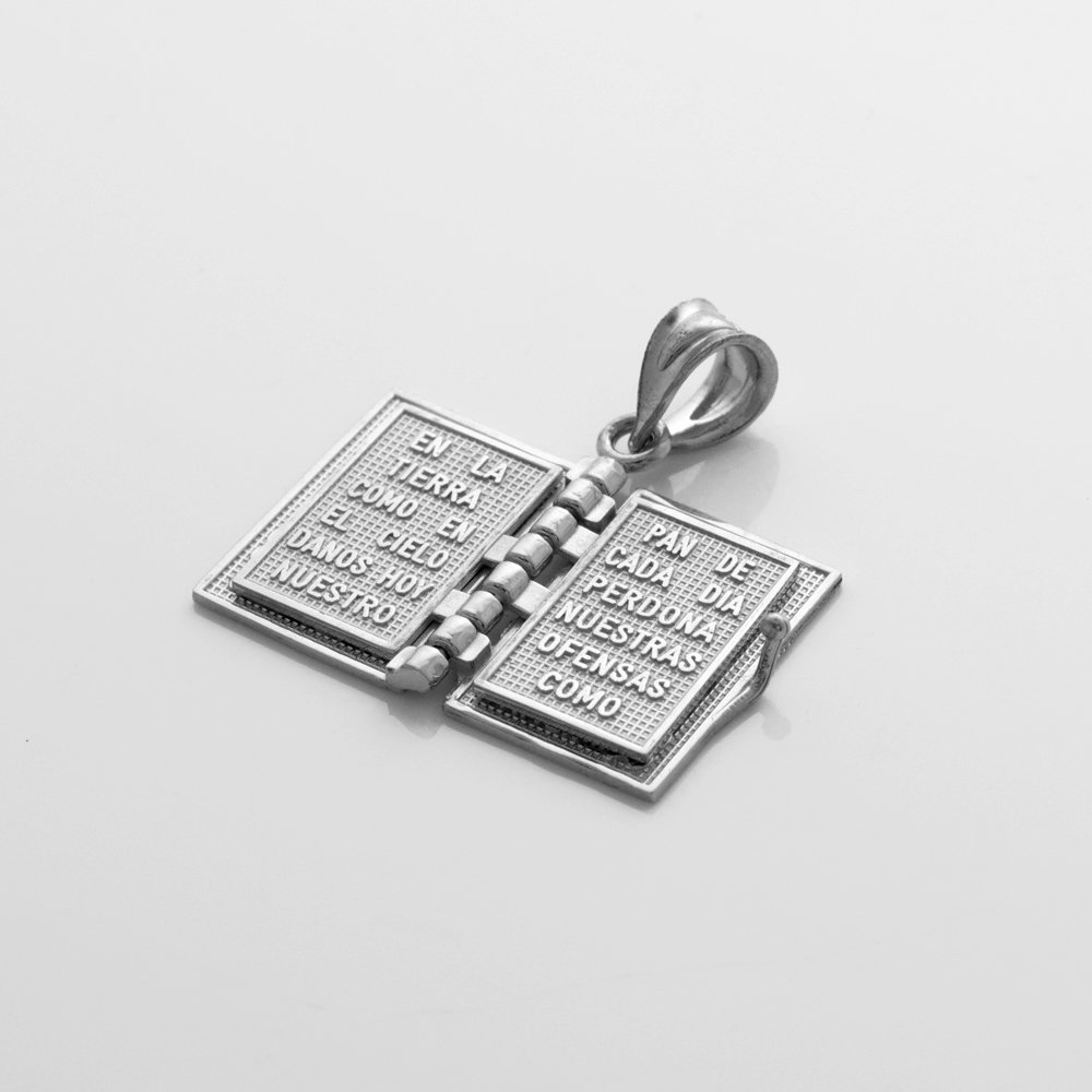 Claddagh Gold Religious Jewelry Sterling Silver 3D Santa Biblia Book w/Lord's Prayer in Spanish Charm Pendant