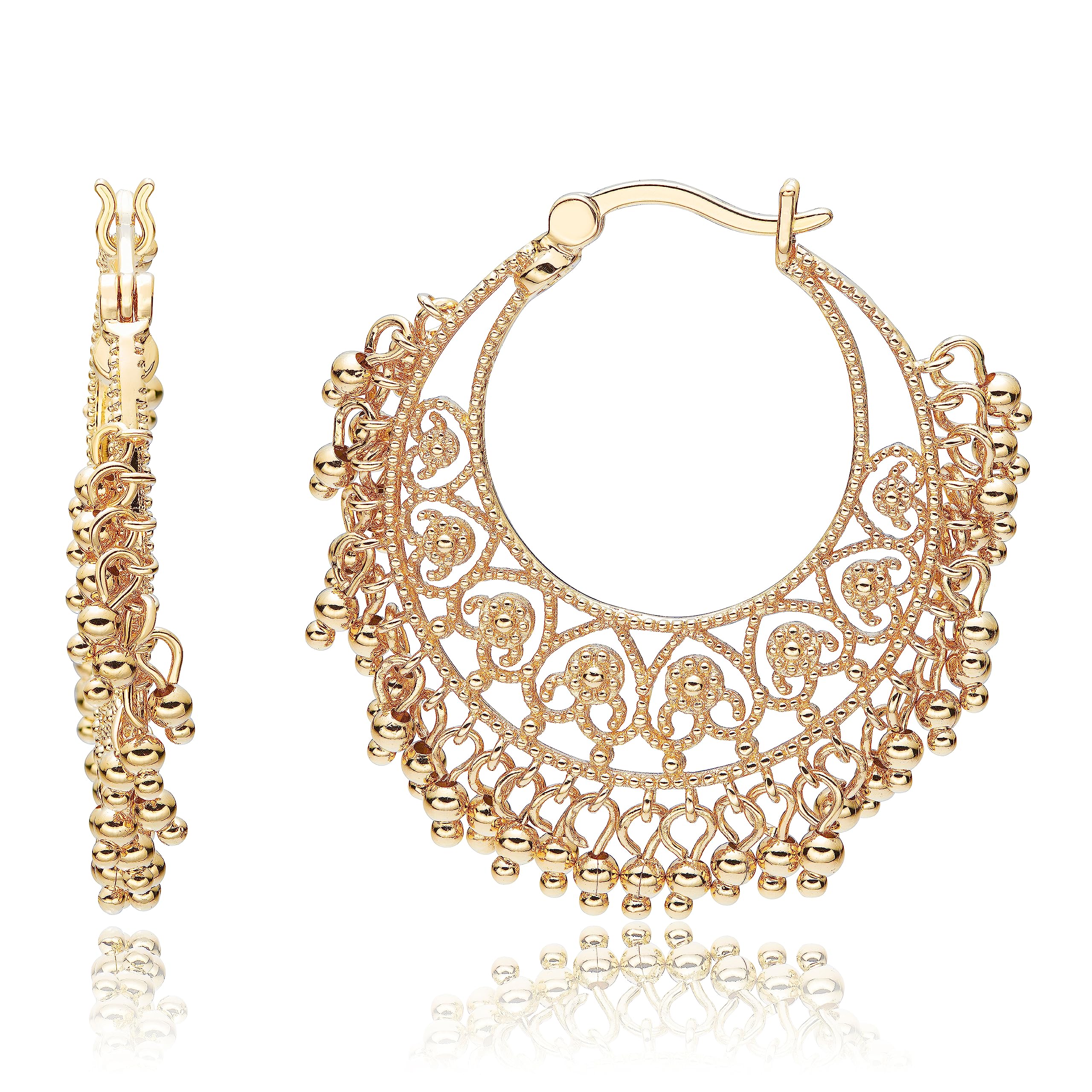 MORGAN & PAIGE Bronze 18K Yellow Gold Plated Indian Earrings for Women - Chandbali Gold Hoop Earrings Indian Jewelry, Heart Chandelier Boho Earrings for Women Hypoallergenic Earrings 1.5"
