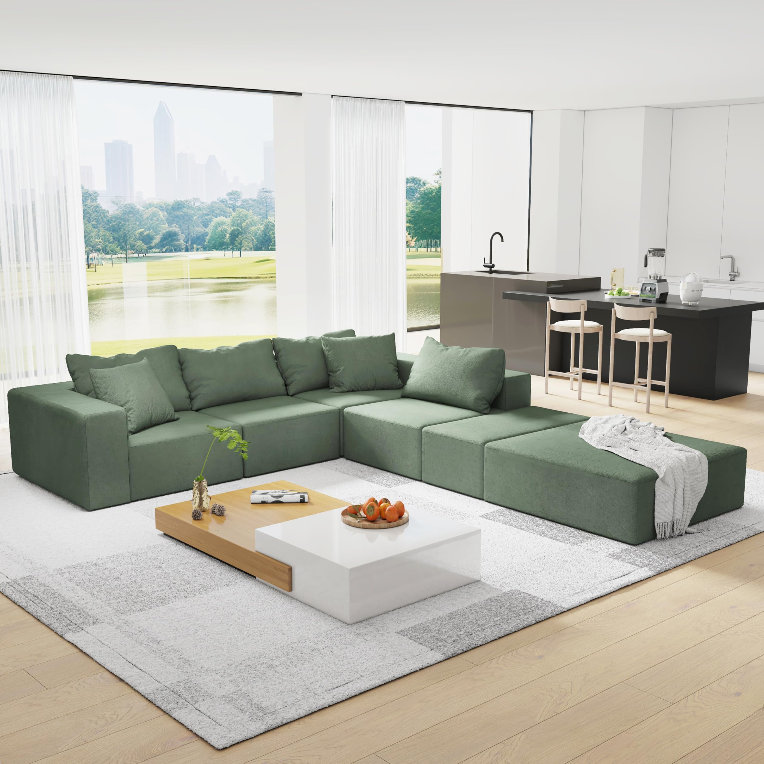 FREESNOOZE Modern Modular Minimalist Couch, L Shaped Sectional Living Room Sofa Set with 6 Pillows, Free Combination Chenille Sofa Couch for Living Room(Beige)