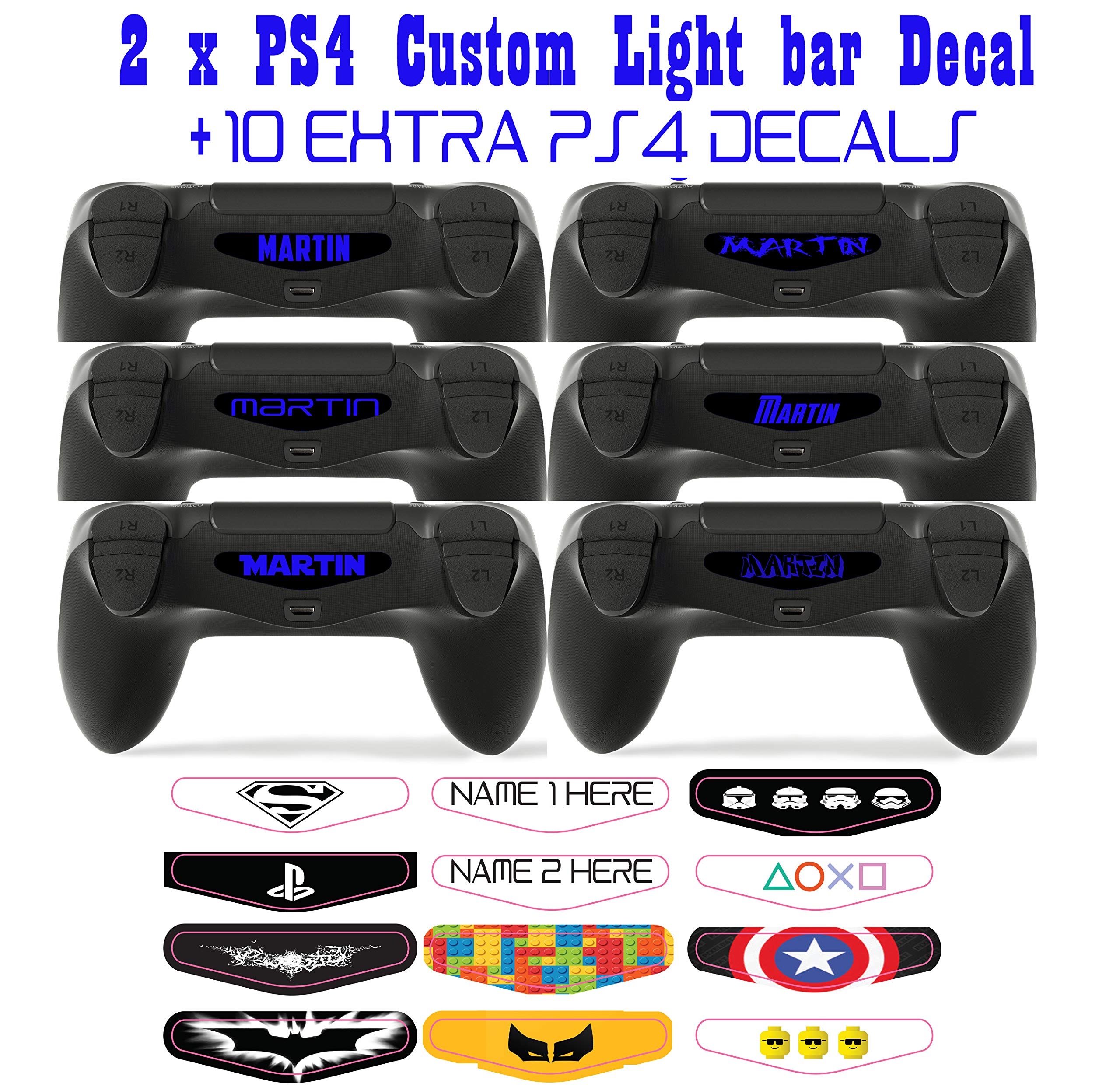 Printed 2X LED Personalised Custom Light Bar Decal Sticker Compatible with Sony Playstation 4 PS4 Controller DualShock 4