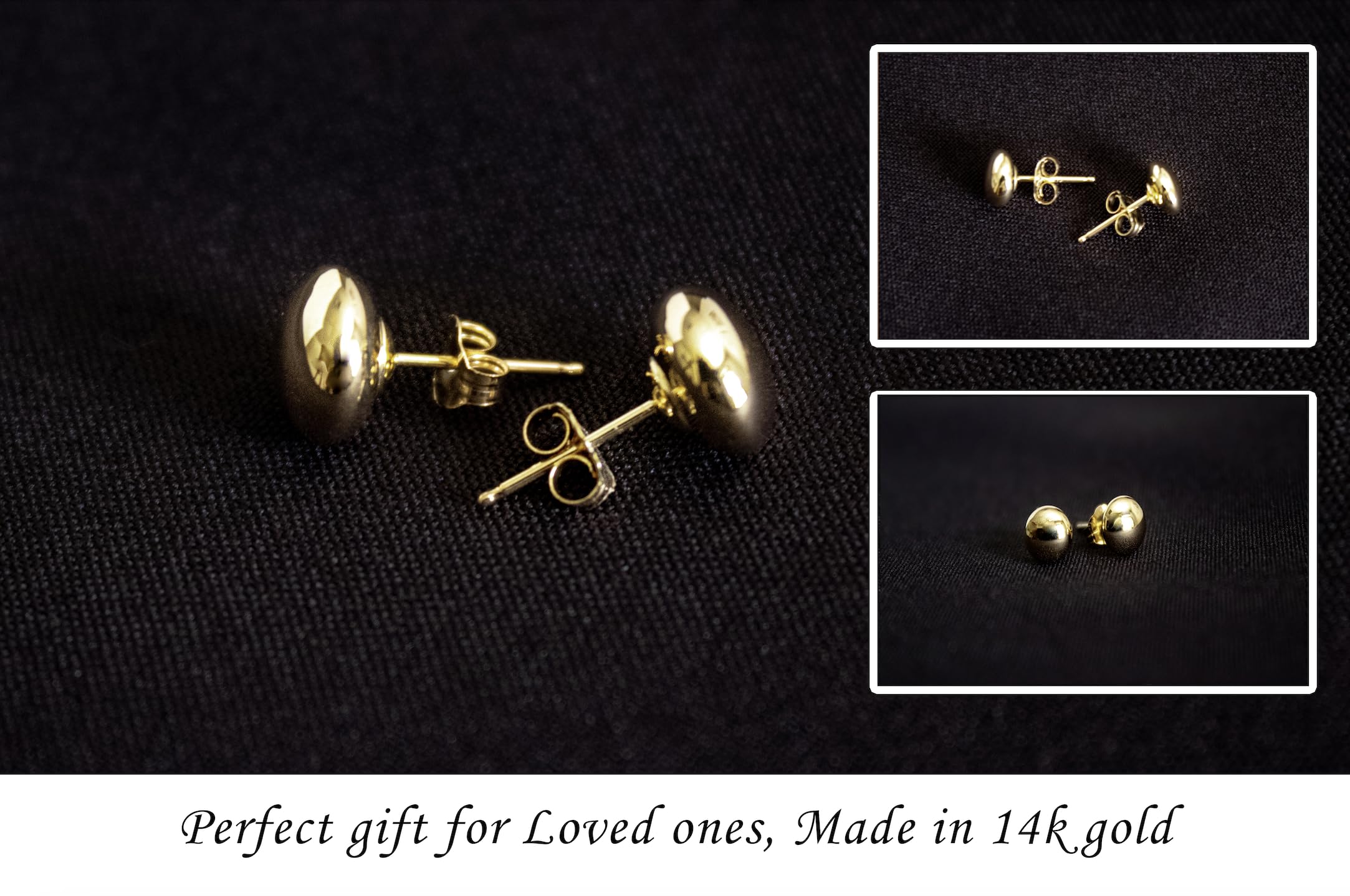 Silver Smile - 14K Solid Yellow Gold Ball Earrings for Women, Light Weight Studs, Attractive Butterfly Back Design, Ideal Gift for Loved Onces, Comes in 3mm/ 4mm/ 5mm/ 6mm/ 7mm/ 8mm