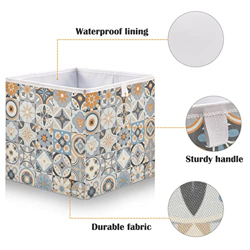 Kigai Storage Basket Moroccan Tile Mosaic Foldable Storage Bin 15.8 x 10.6 x 7 Inches Cube Storage Baskets Box for Shelves Closet Laundry Nursery Bedroom Home Decor