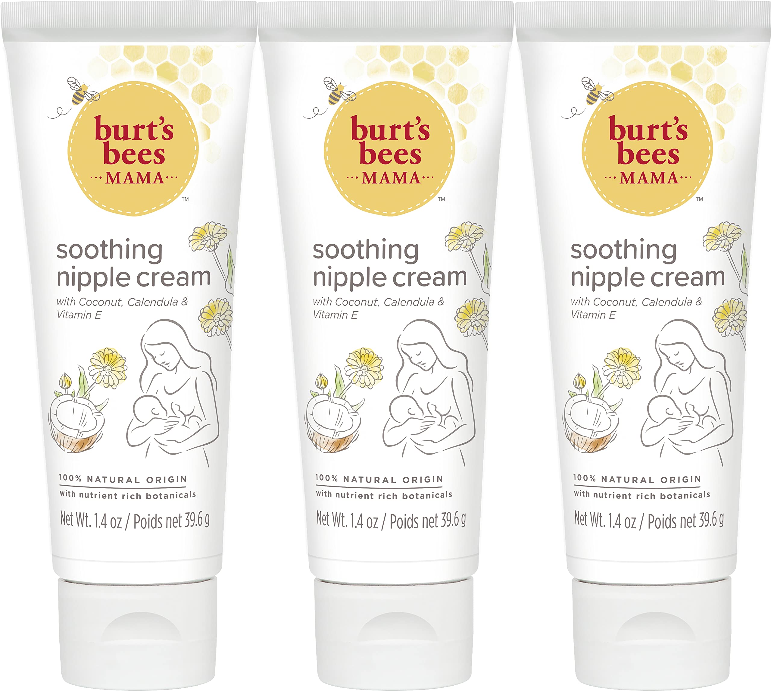Burts Bees Mama Soothing Nipple Cream with Coconut, Calendula and Vitamin E, 100% Natural Origin, 1.4 Ounces