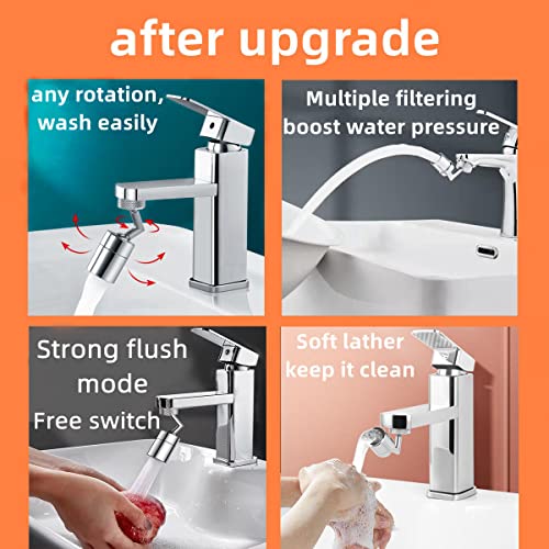 Faucet Extender for Kitchen Sink,720 Degree Swivel Sink Faucet Aerator for Kitchen and Bathroom Water Saving Faucet Sprayer Attachment Moveable Kitchen Tap Head (Two Water Modes) (HUICHEN-0002)