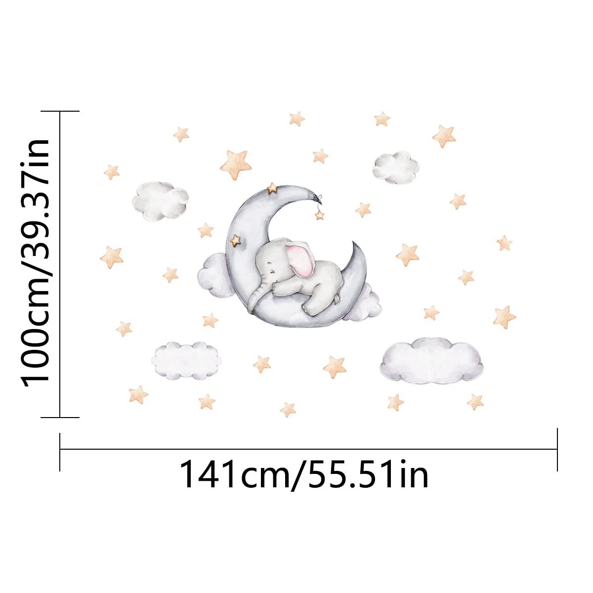 Dream Big Elephant Wall Decals Baby Room Wall Decals Moon Star Clouds Wall Decals for Nursery Kids Room Living Room Bedroom Decorations Home Decor