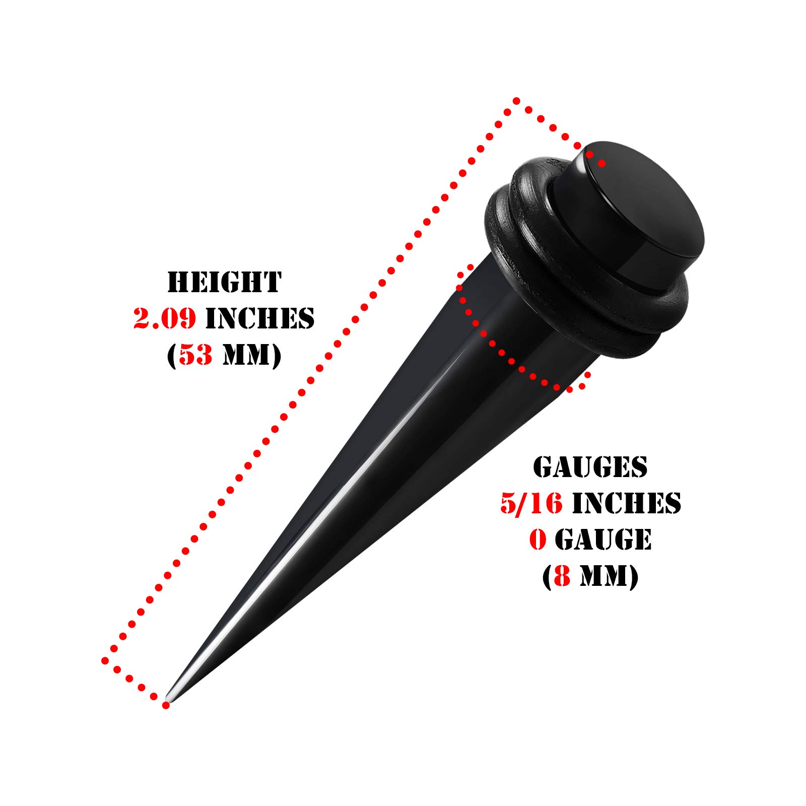 BIG GAUGES Pair of Black Acrylic Zero Gauge 8mm Ear Plugs Taper Double O rings Piercing Jewelry Stretching Expander Earring BG0851