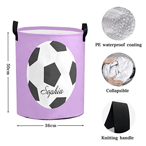 Sport Soccer Large Storage Basket Personalized Laundry Hamper with Name Bathroom Home Decor Collapsible Round Storage Bin Boxes Clothing for Gift