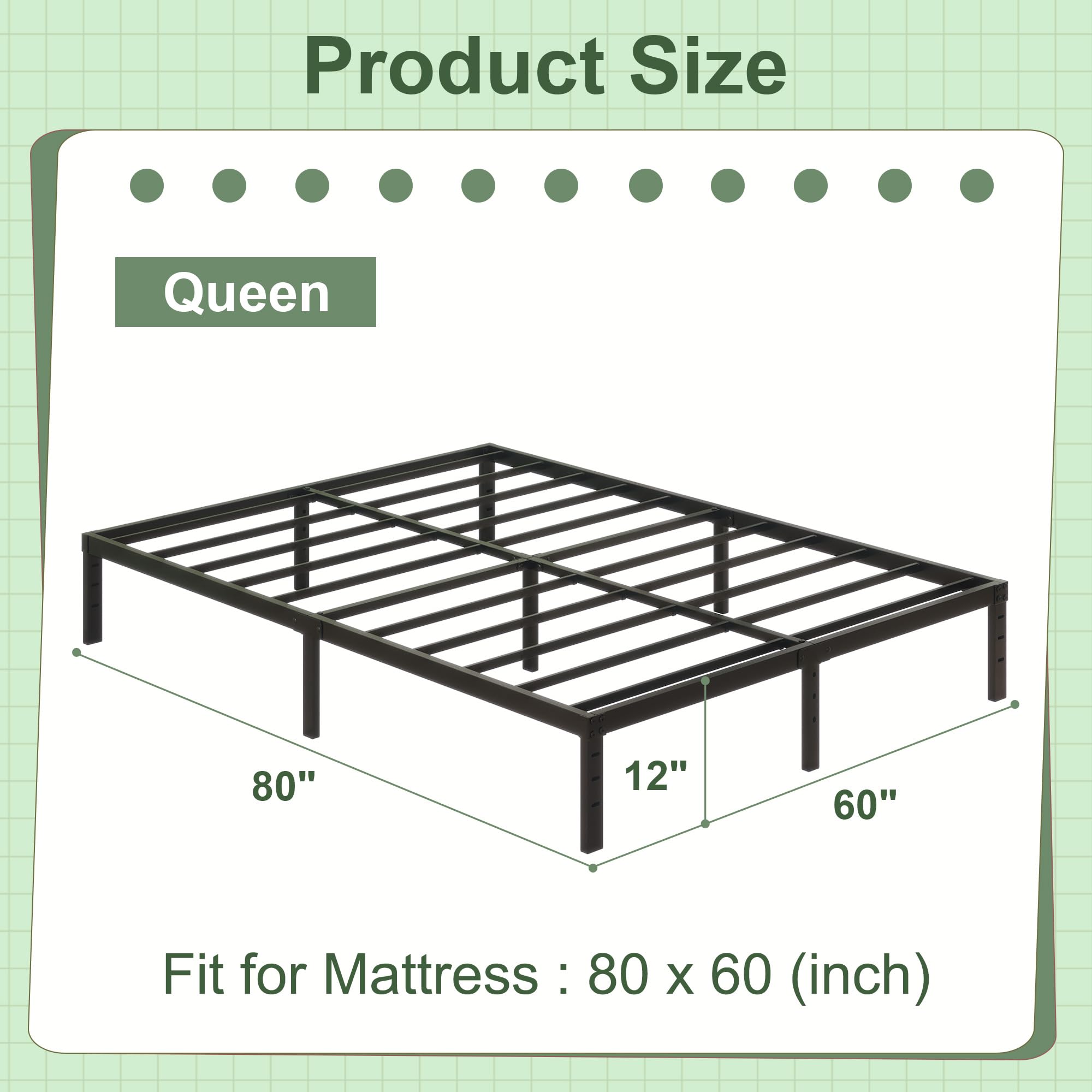 Cieemine 12 Inch Queen Size Metal Bed Frame, Heavy Duty Steel Slat Mattress Foundation,No Box Spring Needed, Easy Assembly, Noise-Free,Black
